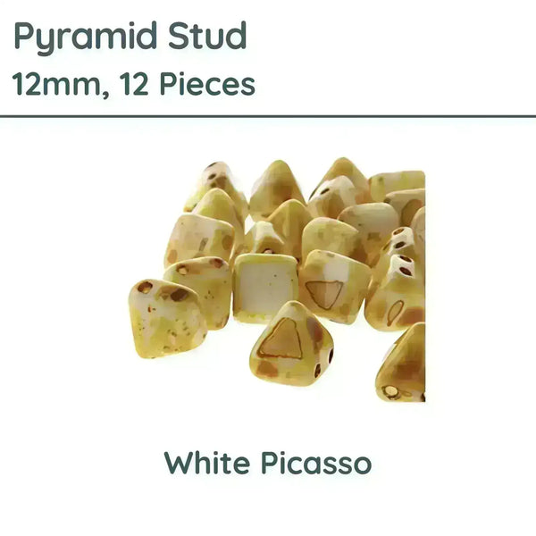 Pyramid Stud Beads, 12mm, White Picasso – The Argus Collection