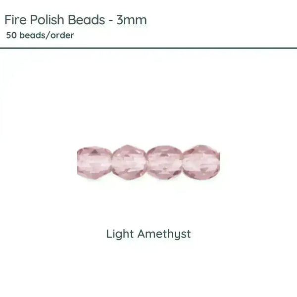 Fire Polish Beads, 3mm, Light Amethyst, 50 pieces – The Argus Collection