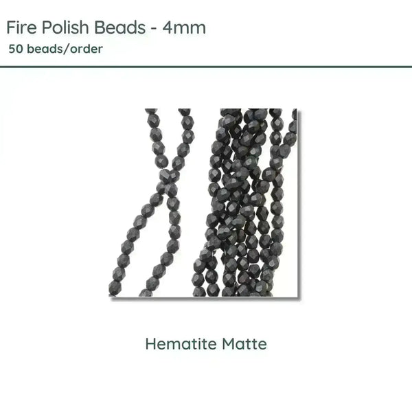 Fire Polish Beads, 4mm, Hematite Matte, 50 pieces – The Argus Collection