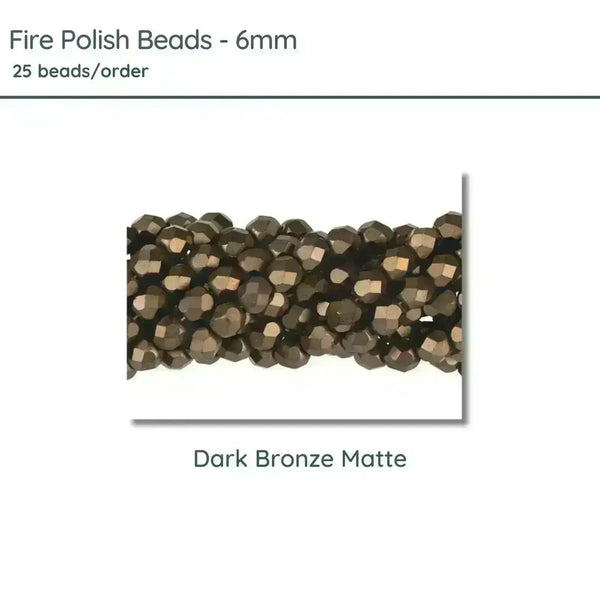 Fire Polish Beads, 6mm, Dark Bronze Matte, 25 pieces – The Argus Collection