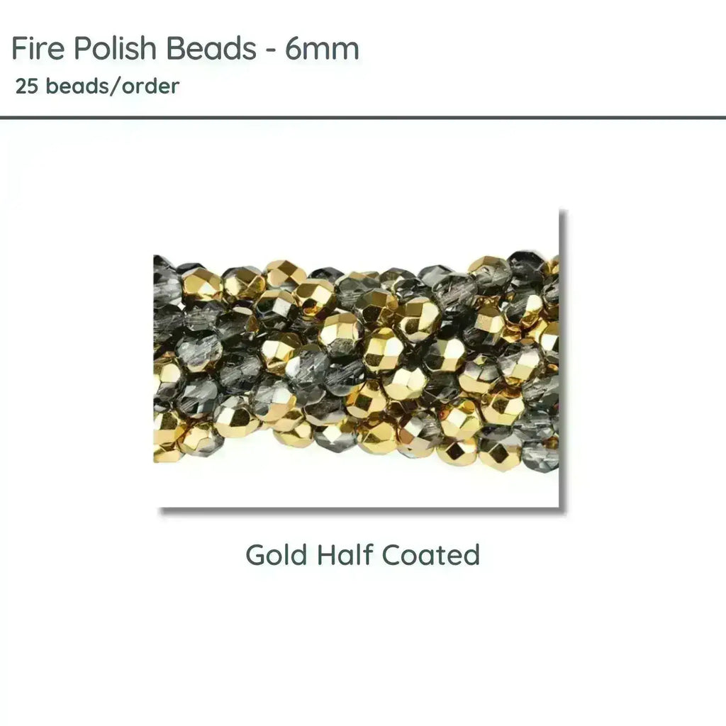 Fire Polish Beads, 6mm, Gold Half Coated, 25 pieces – The Argus Collection