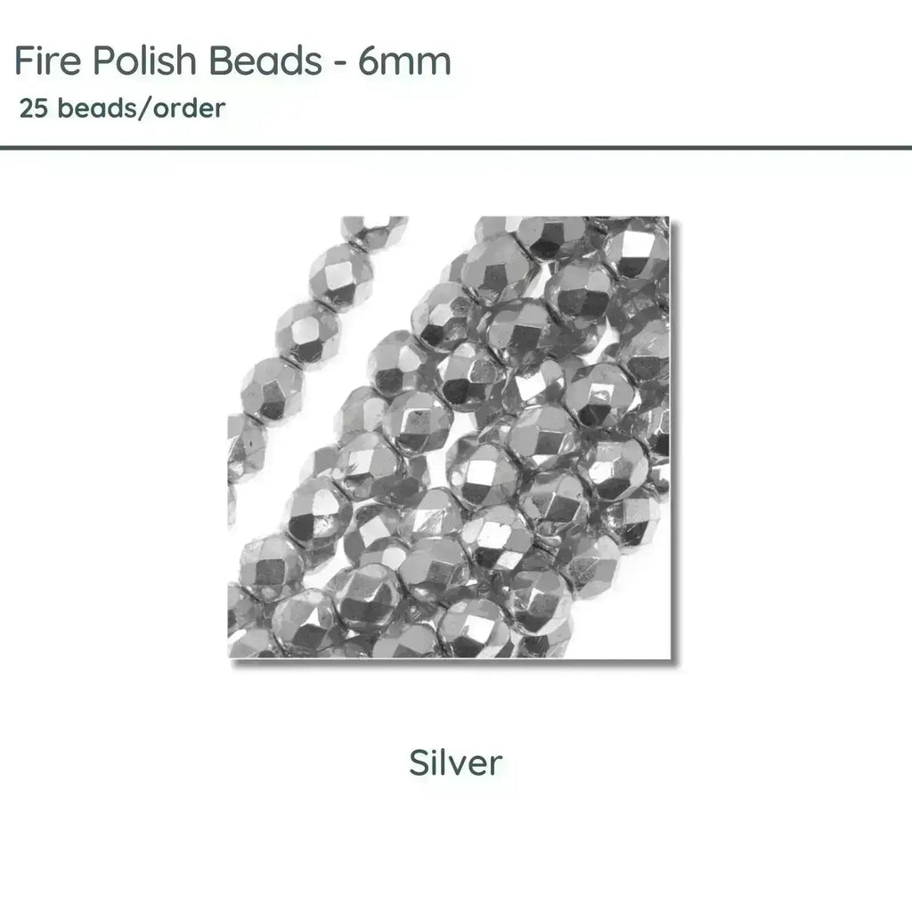 Fire Polish Beads, 6mm, Silver, 25 pieces – The Argus Collection