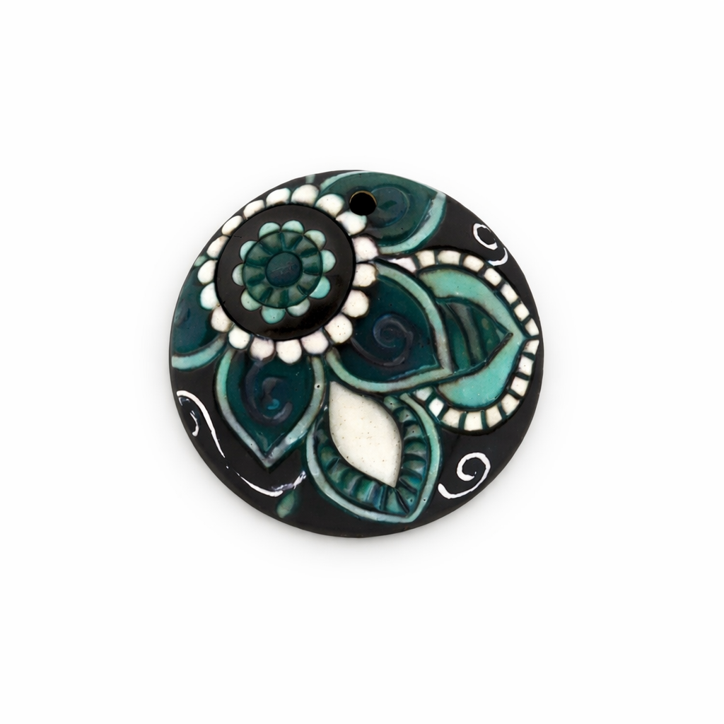 Golem Round Pendant, Paisley Aqua – The Argus Collection
