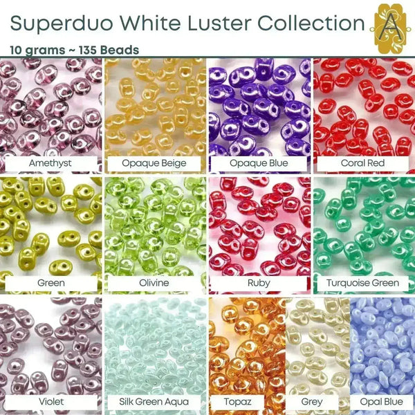 Superduo Beads, 10g., White Luster Collection, 13 Colors – The Argus ...