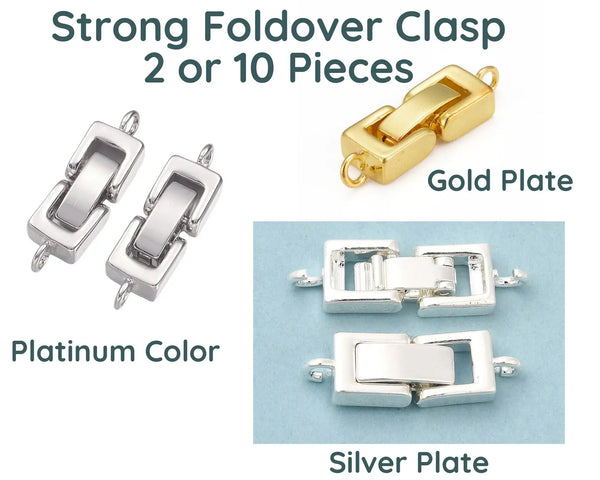 Strong Foldover Clasp, 1-Strand, Platinum, Silver or Gold Plate, 2 or ...