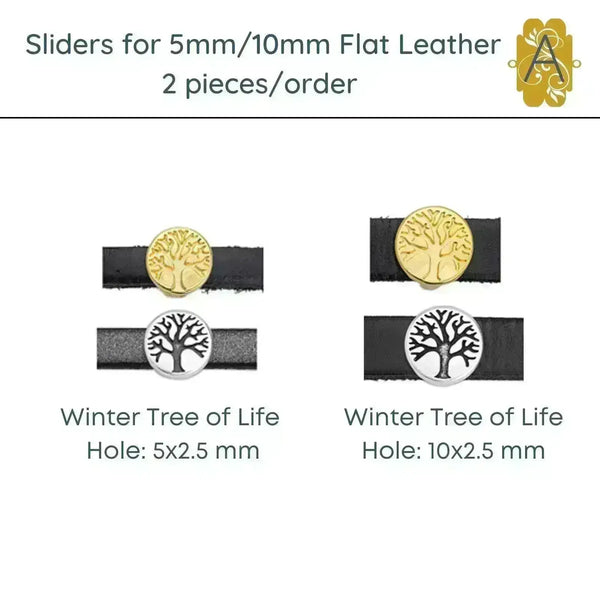 Winter Tree of Life, Sliders for 5mm and 10mm Flat Leather, 3 Finishes ...