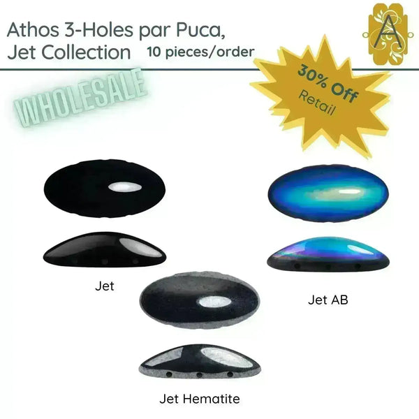 WHOLESALE! Athos 3-Hole Beads par Puca, Jet – The Argus Collection
