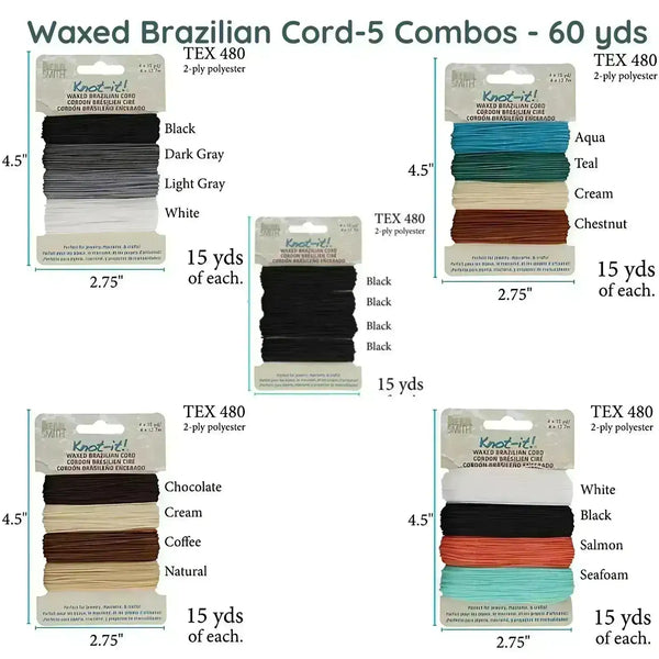 Knot-It®, Waxed Brazilian Cord, Combo Packs, 60 yards, 4 Combos, + 1 A ...
