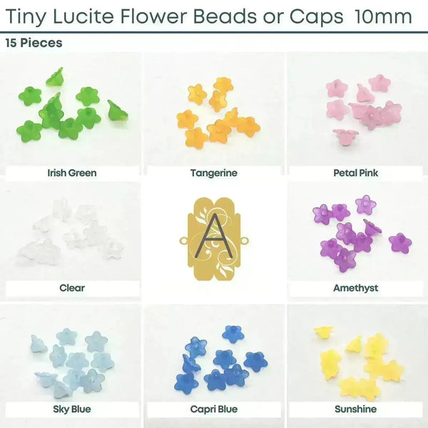 Tiny Lucite Flower Beads or Bead Caps, 10mm. 8 Colors – The Argus ...